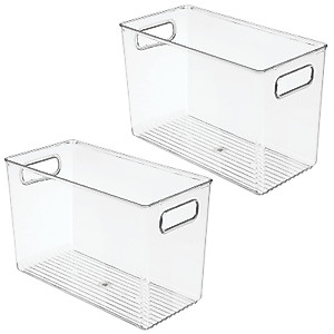 mDesign Plastic Storage Organizer Bin for Household Organization in Cabinets, Closets, or inside any Cubby Storage Organizer, Holds Craft Supplies, Linens, or Toys, Ligne Collection, 2 Pack, Clear