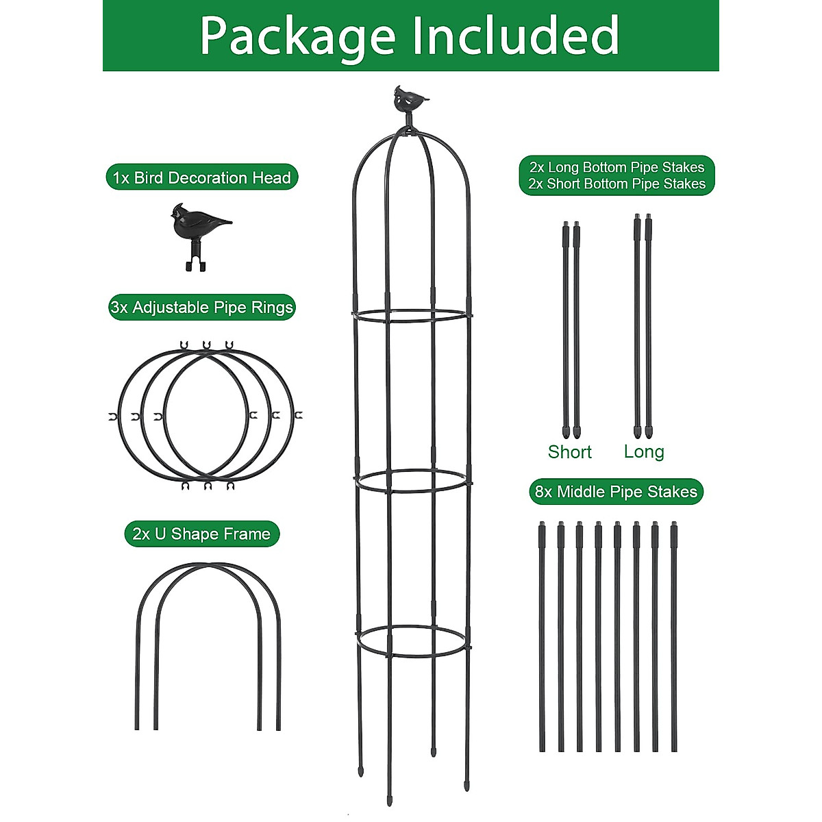 6 Feet Tall Garden Trellis for Climbing Plants Kalolary Garden Tower Obelisk Trellises Rustproof Metal Potted Plant Climbing Support for Indoor Outdoor Flowers Vegetable Fruits Vines Support (Black)