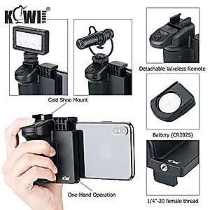 Cell Phone Tripod Mount Camera Grip with Detachable Bluetooth Shutter Remote Control + Vlog Mini Tabletop Tripod with Handgrip for Compact Mirrorless DSLR Camera Selfie Stick