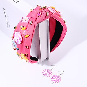 HSWE Knotted Headband for Women Gummy Bear Lollipop Candy Crystal Embellished Top Knot Hairband Funny Gifts for Girls Sister Bff (Lollipop Candy Headband)