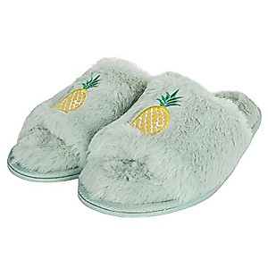 Jessica Simpson Women's Plush Faux Fur Fuzzy Slide on Open Toe Slipper, Mint, Large