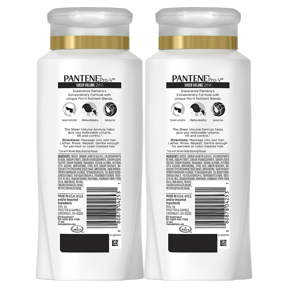 Pantene, Shampoo and Conditioner 2 in 1, Pro-V Sheer Volume for Fine Hair, 25.4 fl oz, Twin Pack