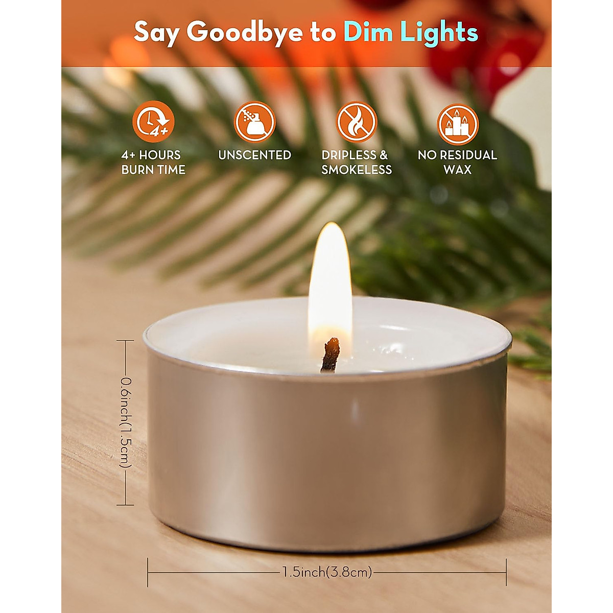 Hypmis Tea Lights Candles Bulk - 200 Pack, 4.5+ Hours Fully Burns Tealight Candles Unscented Smokeless Bright Flame Tealights for Home, Sabbath, Weddings, Christmas & Halloween Decor, White