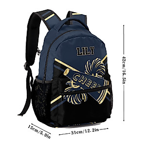 BigBigift Personalized Cheer Navy Black Cheerleaders Multifuction Backpack with Name Text for Women Men Gift, 12.2(L)x5.9(W)x16.5(H)inch