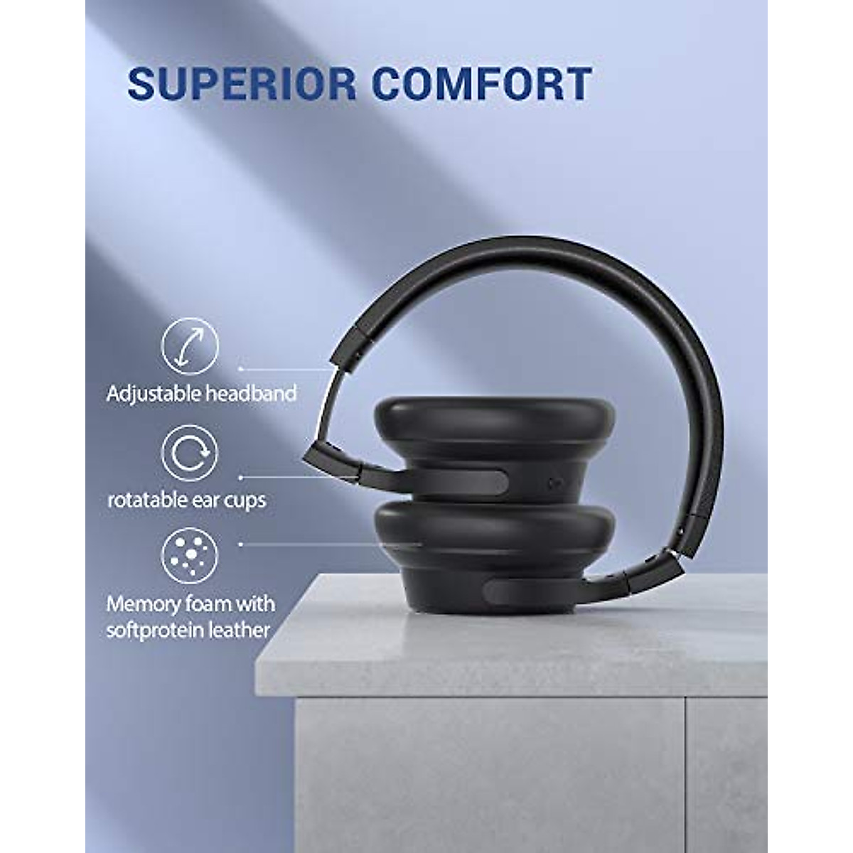 Cystereo Active Noise Cancelling Headphones with 40dB Noise Reduction, Wireless Bluetooth, 40H Playtime, aptX HD, Hi-Res Audio, Fast Charge, Deep Bass, Protein Earpads, 5 Built-in Mics, Black (Lava)