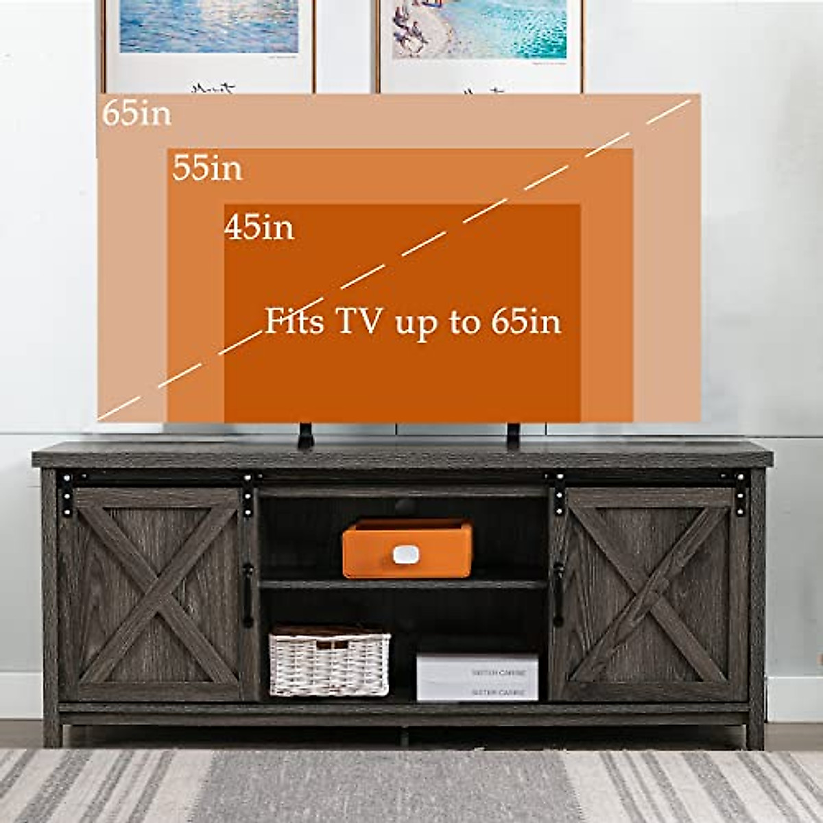 Vinctik 6&Fox 58In Farmhouse Entertainment Center,Rustic TV Stand for up to 65 inch TV with Wood Sliding Barn Door,Adjustable Storage Shelf,Media TV Table