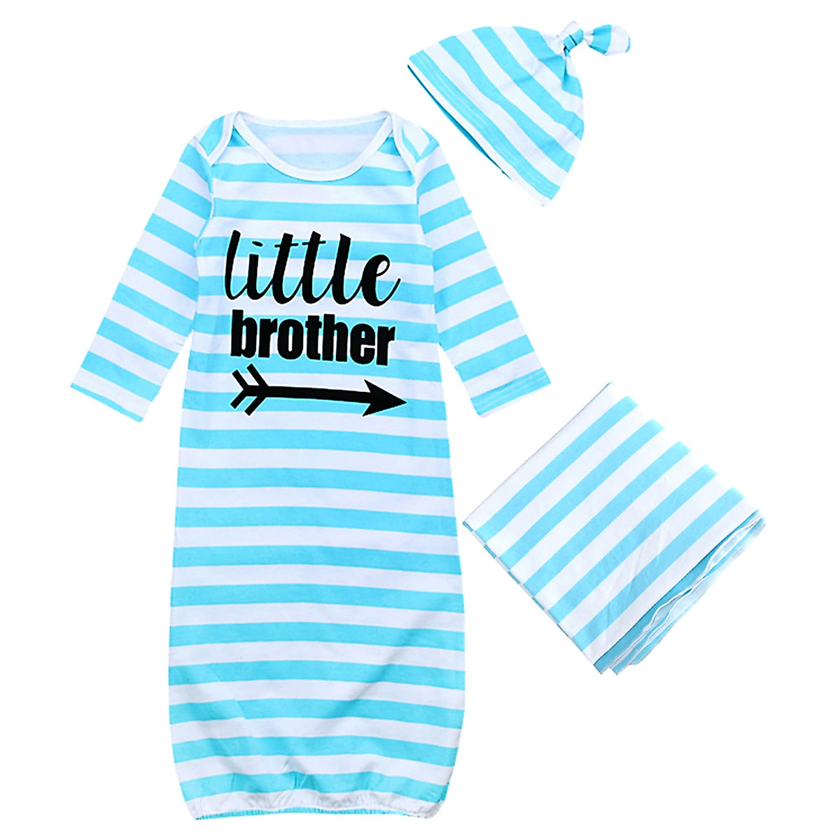 3pcs Set Baby Sleeper Gown, Newborn Swaddle Receiving Blankets and Hat, Infant Shower Gift for Little Brother 0-6 Months WB1 Blue