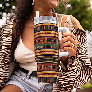 HULIBIN african weaving Print Double Deck Stainless Steel Travel Coffee Cup With Lid 40 Oz Ice Bully Cup
