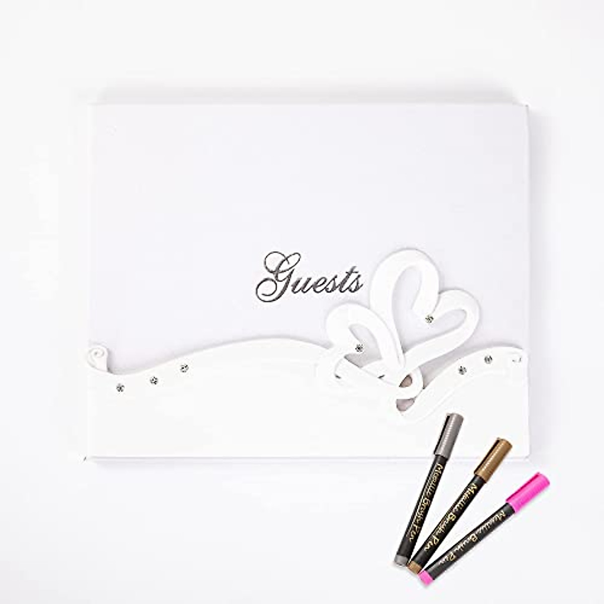 VENY TAYA Elegant Wedding Guest Book with 3 Metallic Pens, Hardcover Guest Book Wedding Reception, Sign in Polaroid Photo Guest Book, 9.8” x 7.9”, 96 Pages