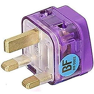 AC POWER TRAVEL ADAPTER PLUG FOR UNITED KINGDOM UK ENGLAND IRELAND SCOTLAND MALAYSIA HONG KONG / WITH DUAL PLUG-IN PORTS AND SURGE PROTECTION / GROUNDED