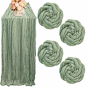 4 Pcs 10Ft Cheesecloth Table Runner 35x120 Inch Gauze Table Runner Boho Wedding Table Runner Tablecloth Romantic Rustic Table Runner for Wedding Bridal Shower Birthday Party Table Decor(Sage Green)
