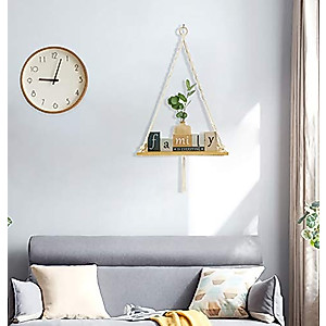 MYARTREE Floating Shelf, Macrame Wall Hanging Shelf,Rope Swing Storage Decor for Living Room, Bedroom, Bathroom or Office(16.5x5.9x0.51inch, Natural Color)