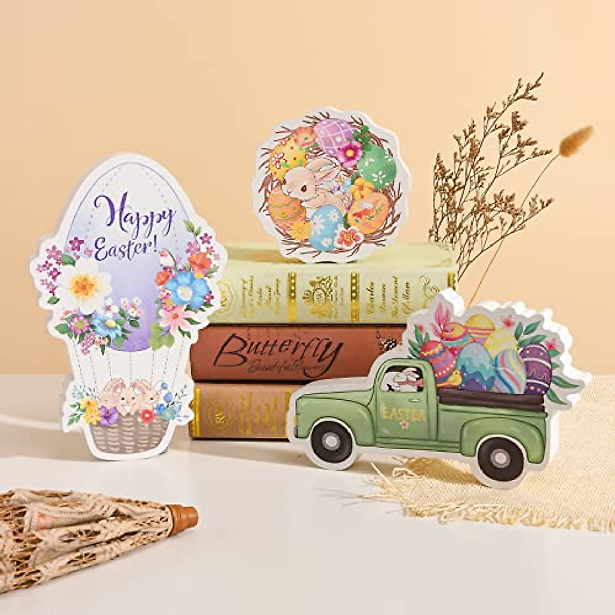 Easter decorations 5 pcs bunny table wooden signs Easter tabletop decor Decorative Centerpieces Decoration for Easter Day Home Kitchen Signs