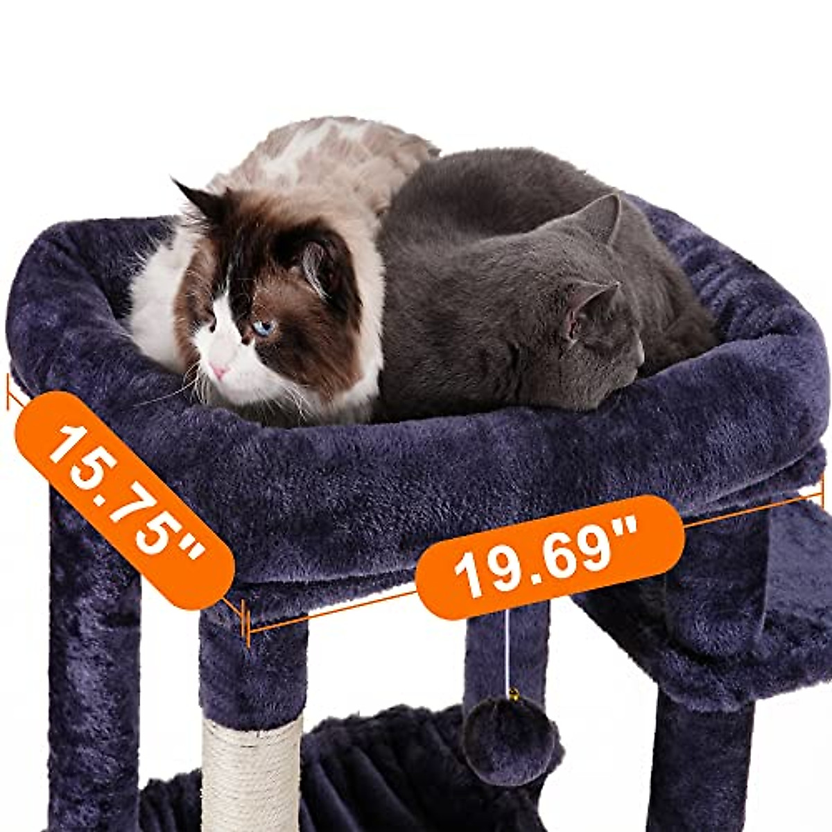 Heybly Cat Tree with Extra Large Platform, 69 inches XXL Large Cat Tower for Indoor Cats, Multi-Level Cat House with Padded Plush Perch, Cozy Basket and Scratching Posts, Smoky Gray HCT031G