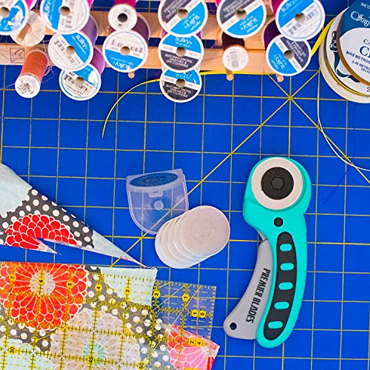 Premier Blades 45mm Rotary Cutter Tool (5 Extra Blades Included) Ergonomic Soft Handle Stainless Steel Blades- Perfect for Quilting & Cutting Fabric, Paper, Leather, and More!