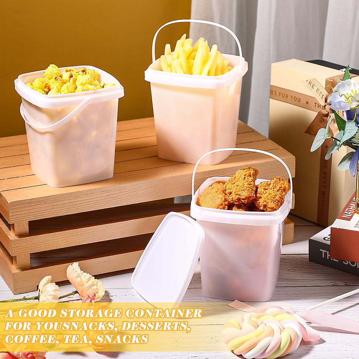 Mifoci 24 Pack 33.8 Oz/ 1L Square Deli Containers with Lids Airtight Ice Cream Bucket with Handle Reusable Freezer Microwave Safe Plastic Food Storage Containers Pail for Snack Take out