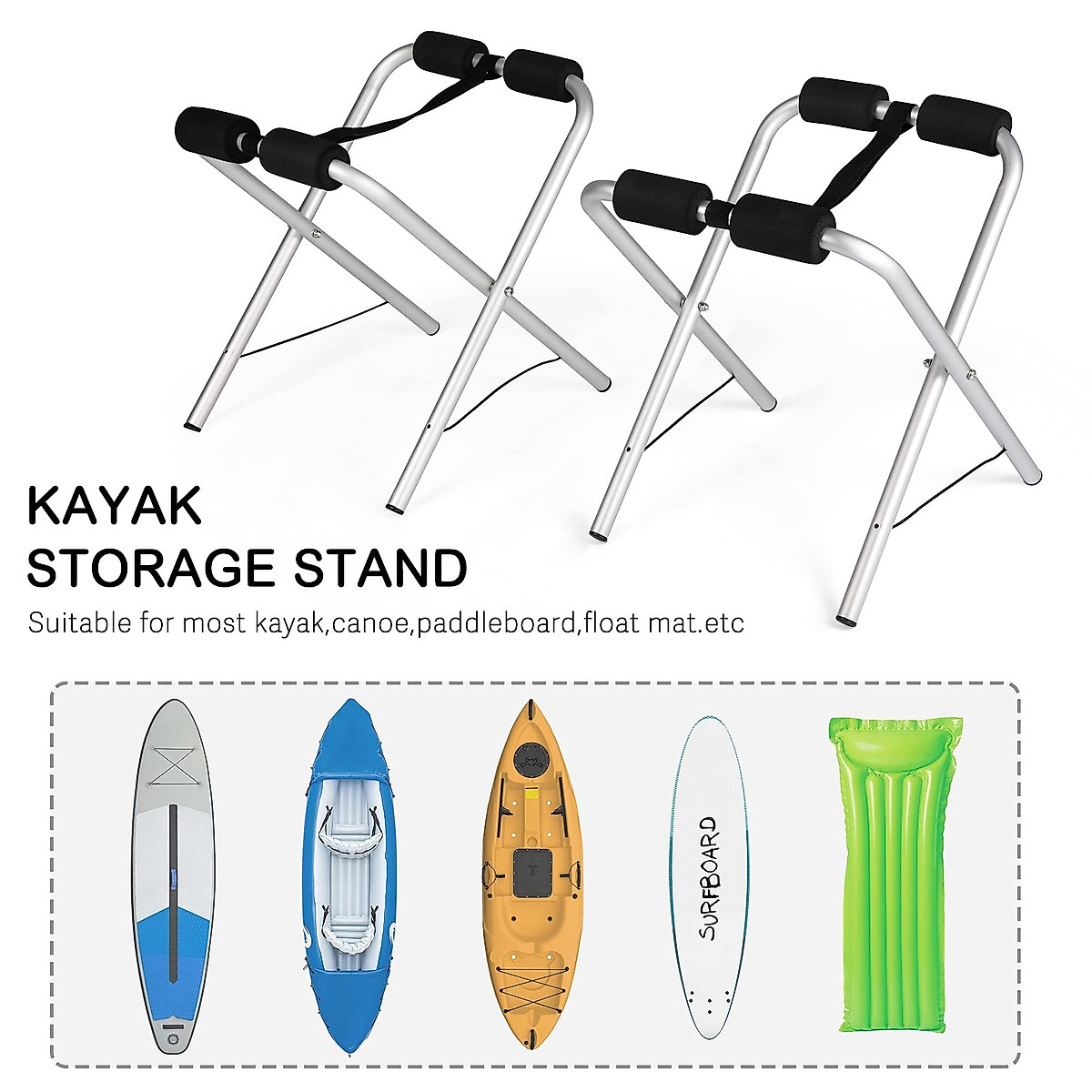 DC DICLASSE Kayak Storage Rack, Aluminum Freestanding Kayak Stand with 165 LBS Capacity, Foldable Portable Kayak Paddle Holder for Indoor and Outdoor