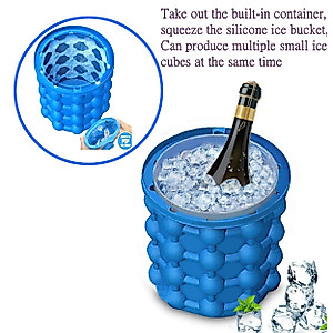 2 in 1 silicone ice bucket and ice mold with lid, silicon ice cube maker wizard, portable silicon ice cube maker (blue)