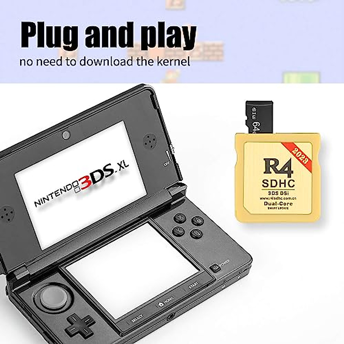 2023 Update Wood Version R4 Card R4 SDHC Adapter with 64GB TF SD Card for DS DSI 2DS 3DS NDS, No timebomb