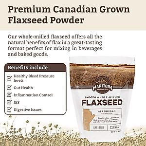 Ground Flax Seed | Manitoba Milling Co | One 1lb Bag | Smooth Milled Flaxseed Fiber with Protein, Omega 3 | Gluten Free, Non-GMO Gourmet Milled Flaxseed for Muffins, Yogurt, Smoothies