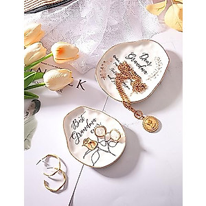 HAYATTEE Grandma Gifts Mothers Day Gfts for Grandma Jewelry Dish Tray with Beautiful Gift Box Gifts for Grandma Birthday Gifts for Women Ceramic Trinket Dish, Set of 2