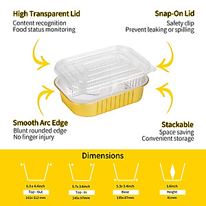 Small Aluminum Pans with Lids Heavy Duty - (40 Pack + 40 Lids, 6.3"×4.4") 1.2 LB Tin Foil Food Containers with Lids, Disposable Tin Foil Pans with Lids for Baking, Meal Prep, Freezer and Takeout