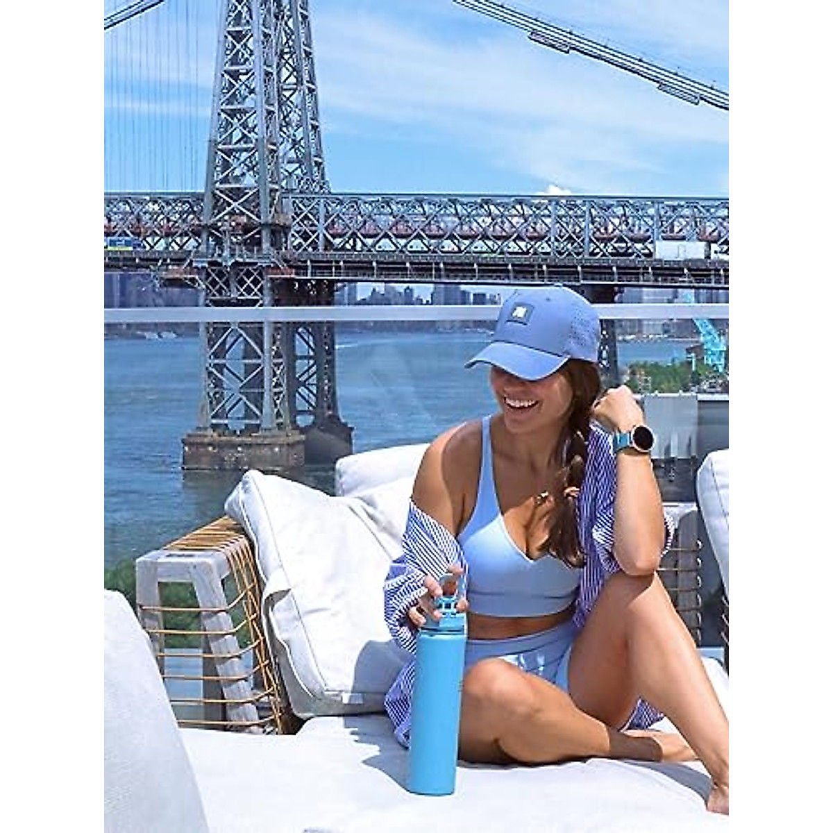 Cubitt Insulated Sports Hydro Water Bottle 24 oz, 2 Lids (Coffee Lid and Wide Mouth Twist Sports Lid), Stainless Steel, Double Walled. Cold for up to 24 hours, Hot for up to 12 hours. (Blue 24 oz)
