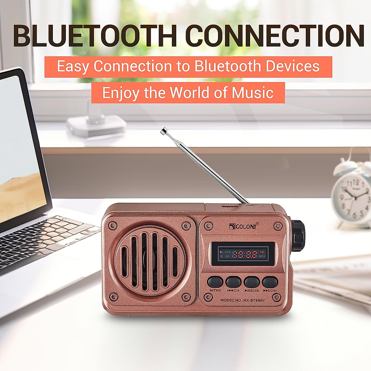 Gelielim Portable Radio with Bluetooth, FM Radio with Loud Volume, Digital Radio Retro Bluetooth Speaker with LED Display Support TF Card/USB, Present for Grandparents for Kitchen Outdoor (No AM)