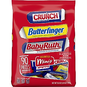 Butterfinger and Co. Bulk Chocolatey Candy Bag, Mix of Mini Butterfinger, CRUNCH, and Baby Ruth Milk Chocolatey Bars, Easter Basket Stuffers, 35.9 oz, 90 Count