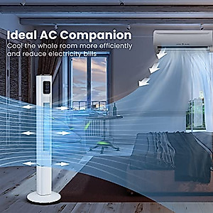 Tangkula 48" Tower Fan with Remote Control, Quiet Bladeless Household Fan w/ 3 Speeds, 3 Modes, 15H Timer & LED Display, 90° Oscillating Floor Standing Fan, Portable Circulating Fan for Home Office (White)