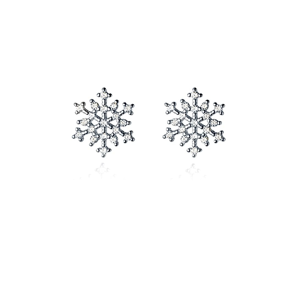 Reffeer Solid 925 Sterling Silver Snowflake Earrings Studs for Women Teens Winter Snow Stud Earrings Christmas (A-Silver)