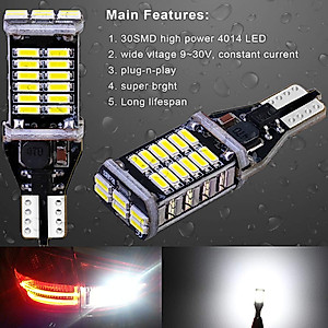 Alla Lighting 912 921 LED Bulbs for Back-up Reverse Lights, 6000K Xenon White CAN-BUS 4014 30-SMD T10 T15 906 W16W 921K 922, 360° Light Backup, Cargo Lights Replacement, Extremely Super Bright