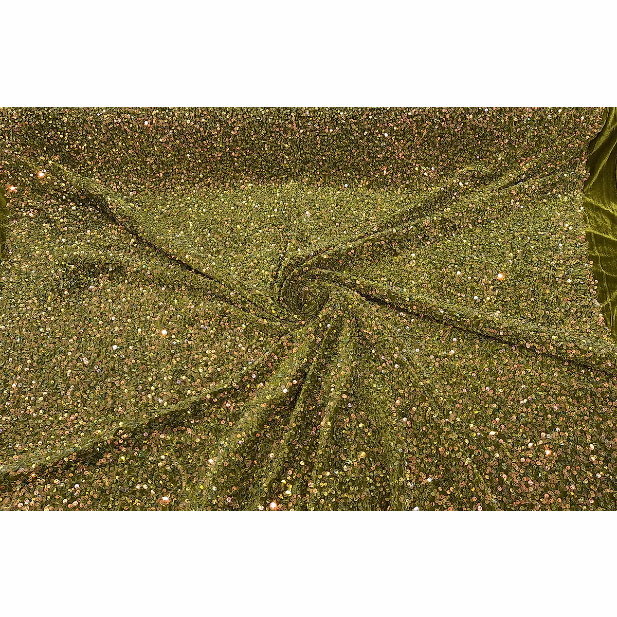 New Creations Fabric & Foam Inc, 54" Stretch Velvet with Luxury Sequins All Over 5mm Shining Sequins 2-Way Stretch (Olive, 1 Yard)