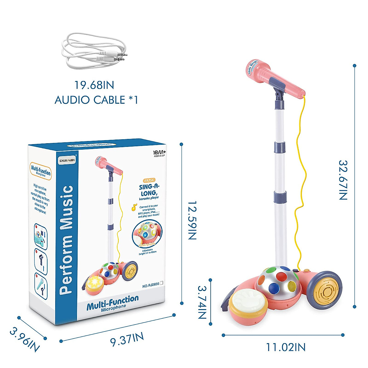 CYURMJUN Kids Microphone with Stand, Kids Karaoke Machine Music Toys, Toy Microphone with Stand for Kids Boys Girls Birthday