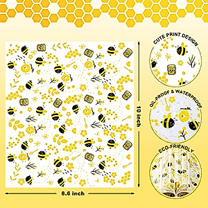 100 Pcs Wax Paper Sheets for Food, Bee Day Wax Paper for Food Sandwich Wrap Paper Deli Wraps, Waterproof Oil-proof Picnic Basket Liners with Bee Pattern for Kitchen Handmade Food