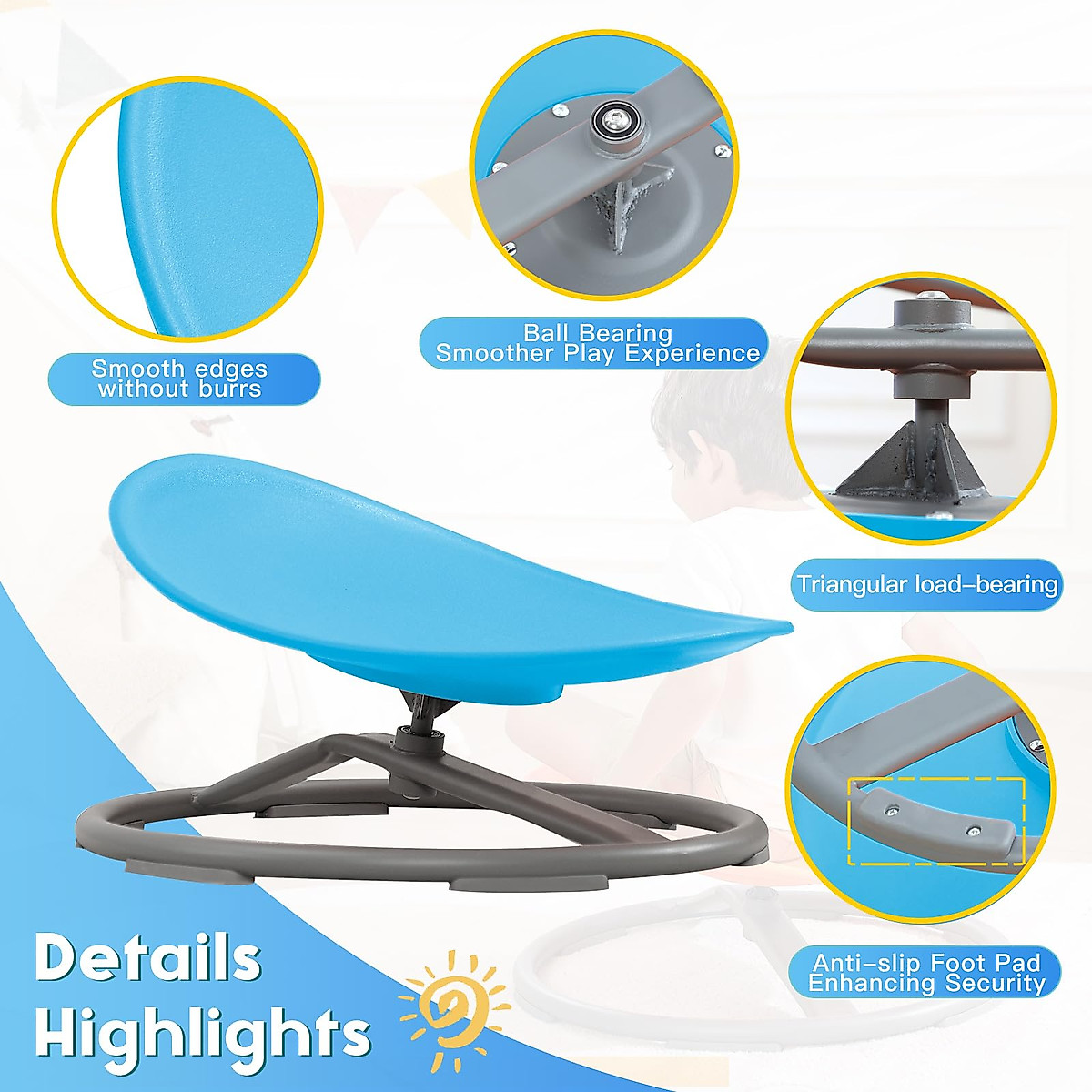 BABAMU Sensory Chair for Kids Autism Sensory Products Sit and Spin Autism Toys Spinning Chair ADHD Chair Swivel Chair Training Body Coordination (Blue)