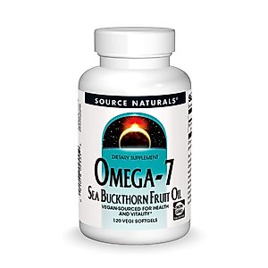Source Naturals Omega-7 Sea Buckthorn Fruit Oil, Non-GMO, Vegan-Sourced for Health and Vitality* - 120 Vegan Softgels