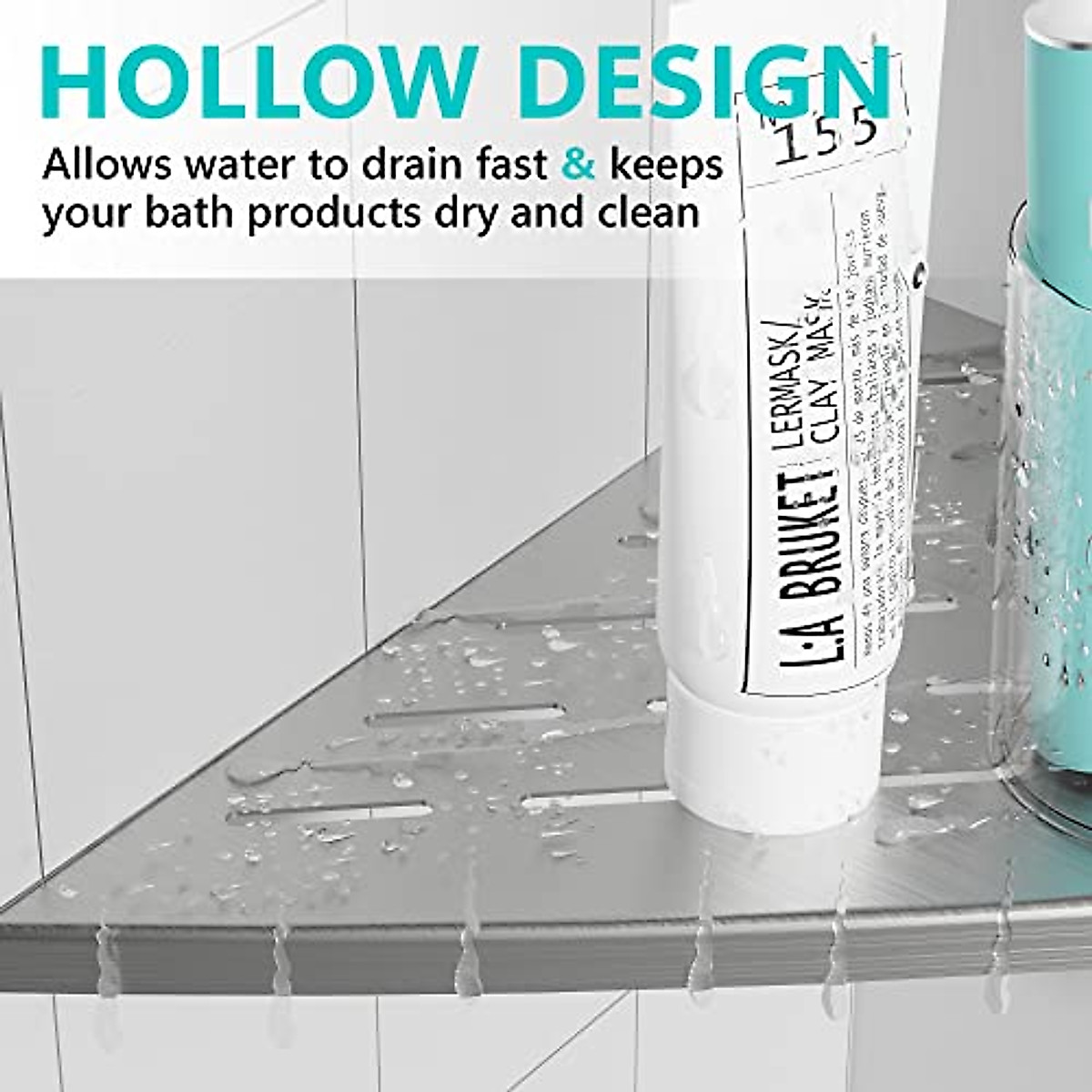 Qeke Corner Shower Shelf Brushed Nickel, 304 Stainless Steel 11.5” Recessed Corner Shelf Bathroom for Tiled Wall, Floating Shower Shelves Shampoo Holder, No Drilling, 2 Pack