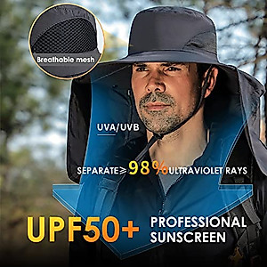 DOCVIT Fishing Hat for Men&Women,Outdoor UV Waterproof Wide Brim Bucket Hat,UPF50+ Sun Hat with Neck Flap Light Grey