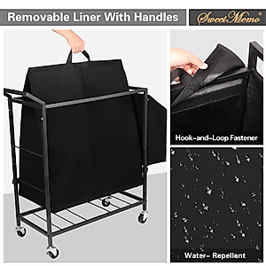 SweetMemo Rolling Laundry Basket with Wheels and Lids, 2 Section Laundry Hamper On Wheels, Heavy Duty Industrial Wheeled Clothes Hampers， Black