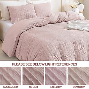 Litanika Pink Full Size Comforter Sets for Girls, 3 Pieces Cute Blush Women Lightweight Seersucker Bedding Set & Collections, Soft Bed Set as Gifts (79x90In Comforter & 2 Pillowcases)