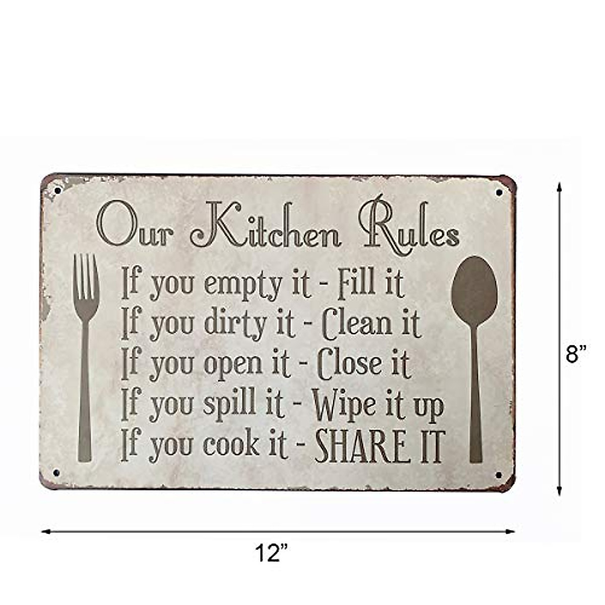 Grace Home Kitchen Rules Plaque Wall Decor Rustic Metal Tin Signs Posters Farmhouse Kitchen Rules Tin Sign Wall Decor, Funny House Decor Retro Poster Metal Tin Sign Country Decor, Iron Paint, Aluminum Sign 12X8-Inch