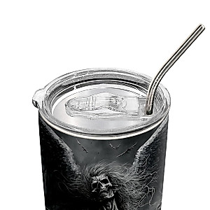 20oz Metal Rock Skull Reaper Electric Guitar Tumbler, Guitarist, Musician Gifts, Coffee Thermos for Men, Stainless Steel Double Wall Vacuum Insulated Coffee Mug, Travel Cup with Lid