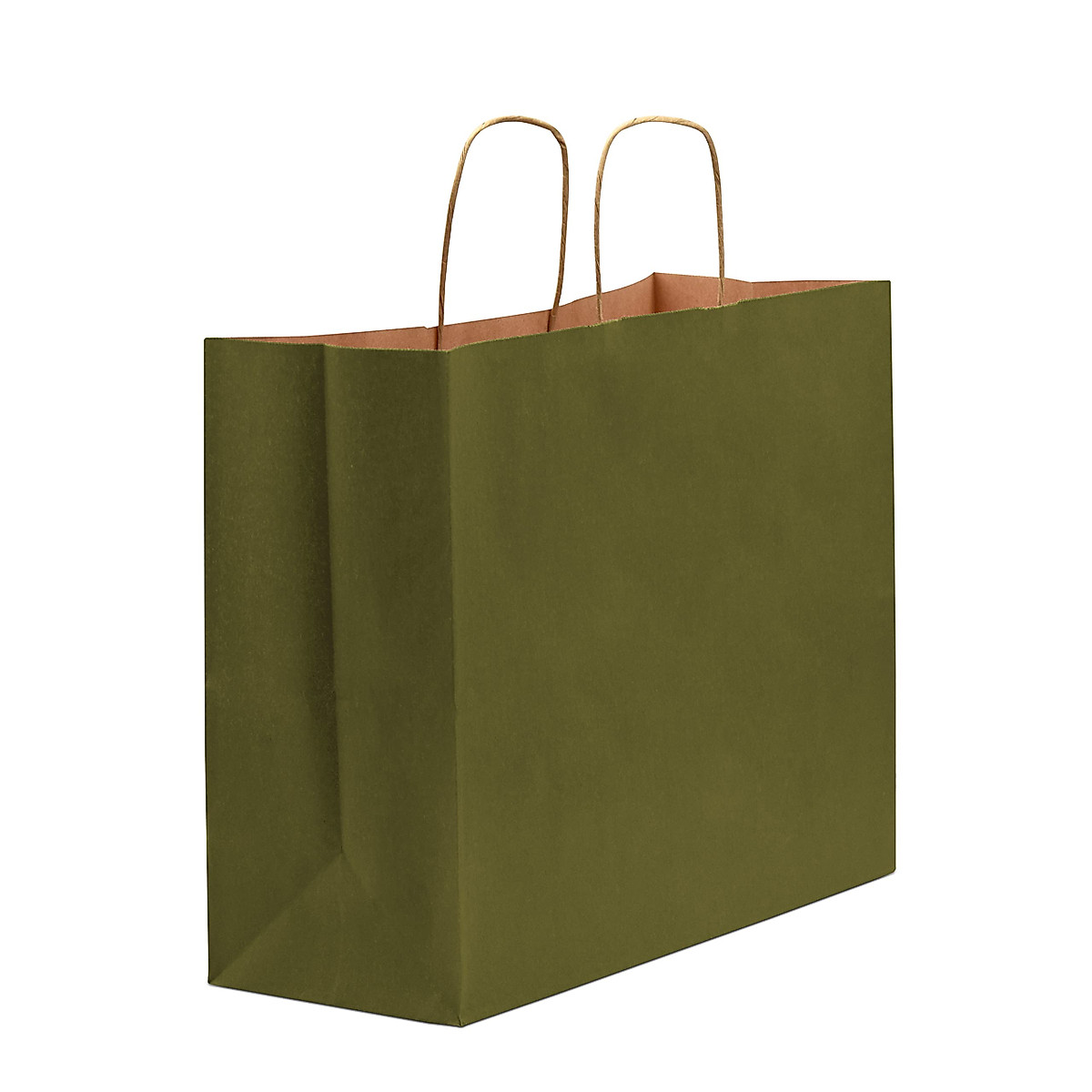 Green Gift Bags – 16x6x12 Inch 50 Pack Large Olive Green Kraft Shopping Bags with Handles, Euro Tote Retail Bags for Small Business & Boutique, Holiday Gifts, Wedding Guests, Birthday Parties, Bulk