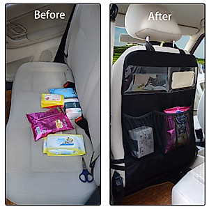 sunshine sky 2 Pack Car Kick Mats for Kids, Back Seat Protector Kick Mat,Wipeable Kick Matswith 2 Storage Pockets,Keep Seat Back Neat and Clean,Universal Fit Car Decor Accessories (Black)