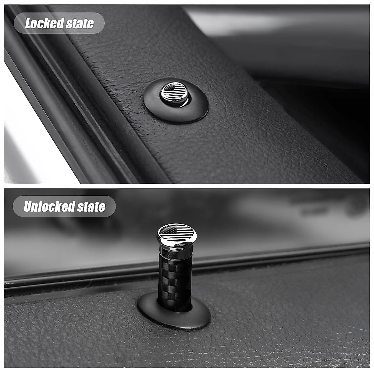 Moly Magnolia 4PCS Car Door Lock Knobs, American Flag Carbon Fiber Door Lock Pin Cover, Decorative Modification Door Lock Bolt Pin Cover, Auto Accessories Universal for SUV, Truck, Van (Black Flag)