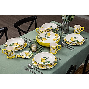 Bico Lemon Dreams Ceramic Pasta Bowl, Set of 5(1 unit 214oz, 4 units 35oz), for Pasta, Salad, Microwave & Dishwasher Safe