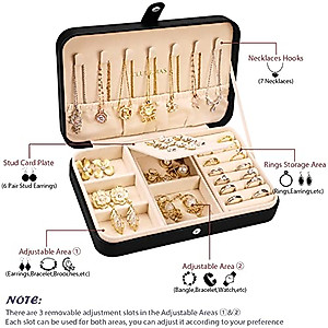 CLUDEMAS Travel Jewelry Box Case Organizer for Women Girls, PU Leather Small Jewelry Storage Boxes, Portable Display Jewellery Holder for Watch Rings Earrings Necklaces Bracelets Men Kids Gift, Black