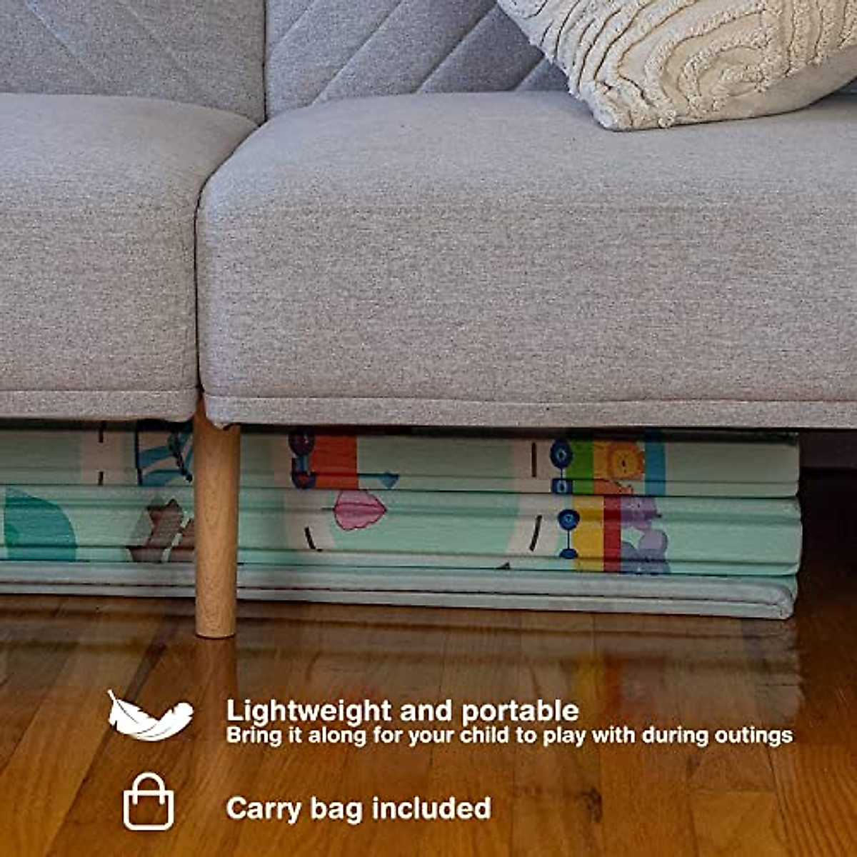 SUVELB Foldable Baby Play Mat - Reversible, Extra Large, Thick Foam Crawling Playmats for Infants, Toddlers, Kids - Waterproof Indoor Outdoor Tummy Time Floor Activity Mat (79 x 71 x 0.6 inches)