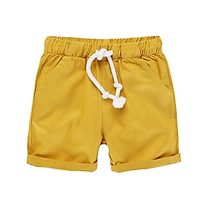 HILEELANG Baby Boys' Shorts 2-Pack Chino Short Summer Cotton Casual Pants with Pockets Yellow Green 2t